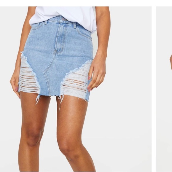 PrettyLittleThing | Skirts | Prettylittlething Light Blue Wash Ripped ...